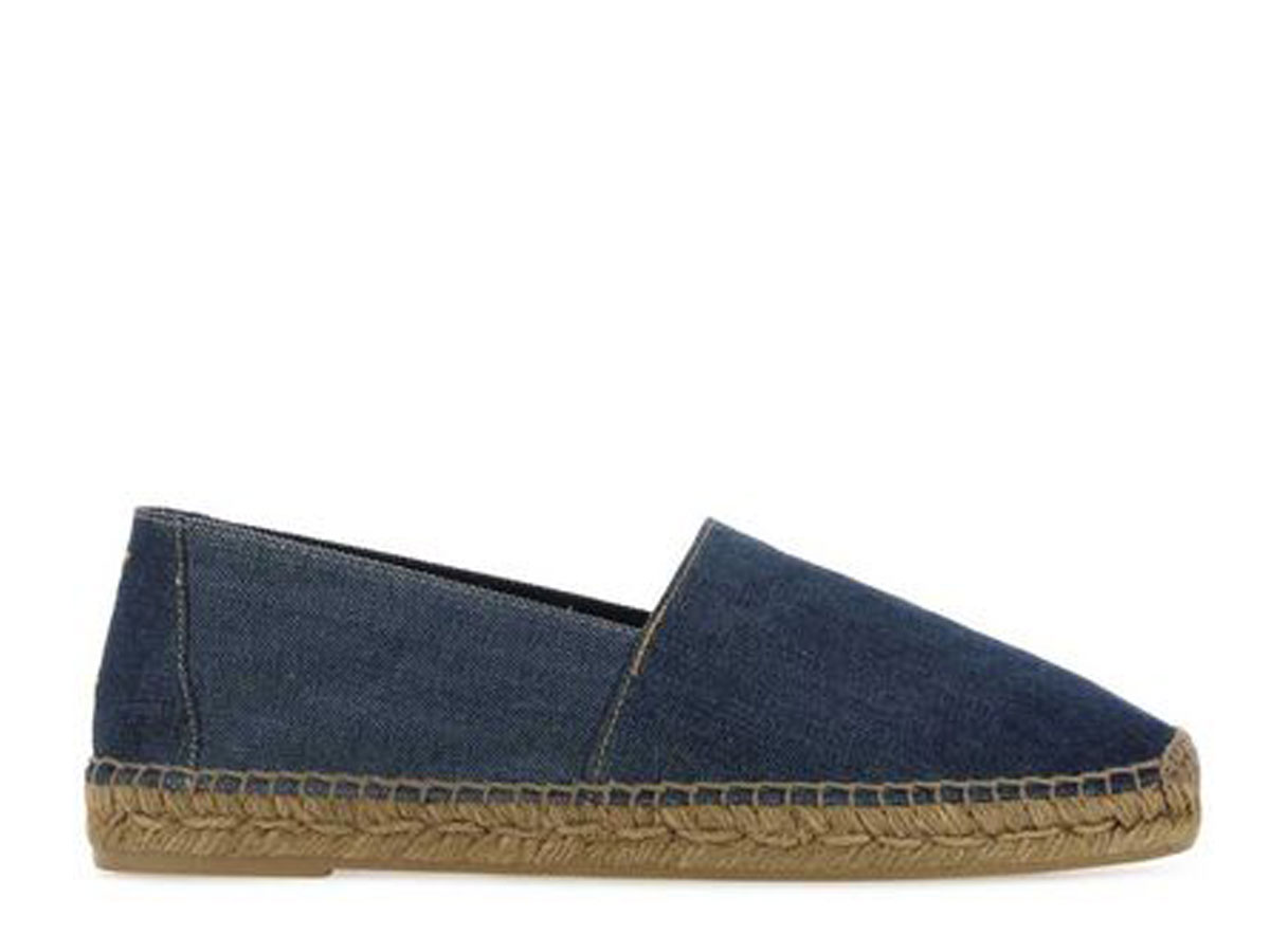 Saint Laurent Ysl Embroidered Slip Onsblue Cotton