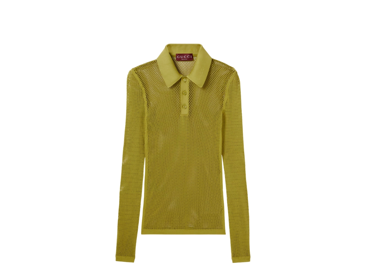 Gucci Embossed Technical Mesh Polo Top Pistachio green