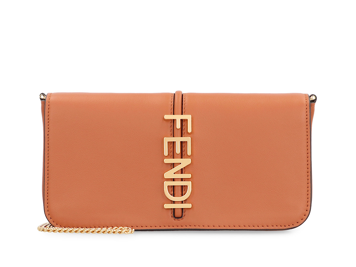 Fendi Fendigraphy Leather Wallet On Chainsaddle Brown Calf 100