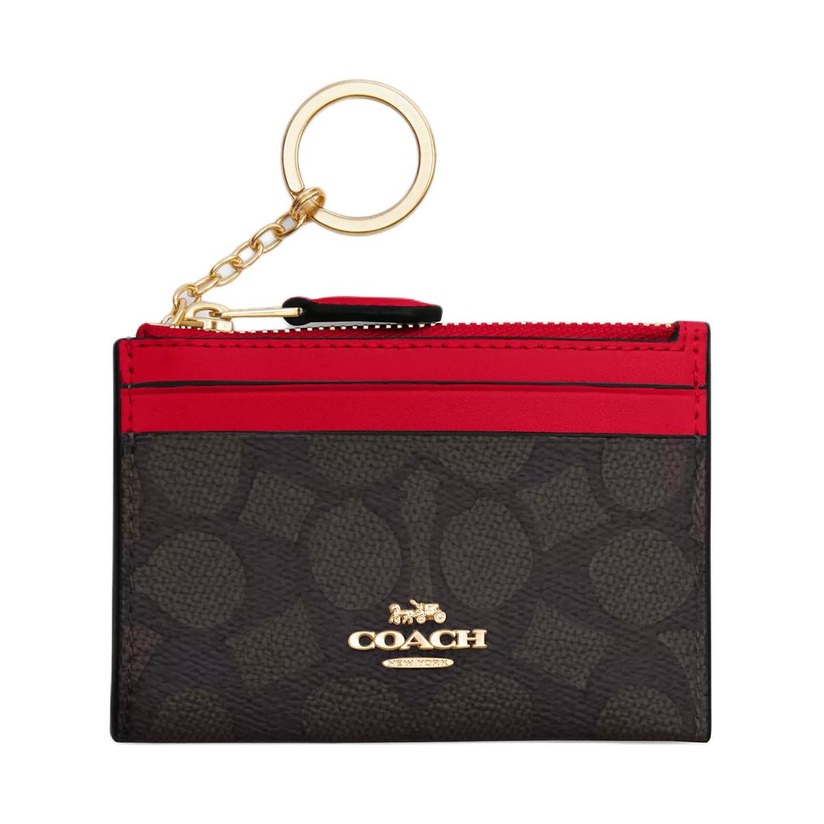 SASOM | bags COACH Canvas Coated Canvas Card Holder Mini Women's Red ...