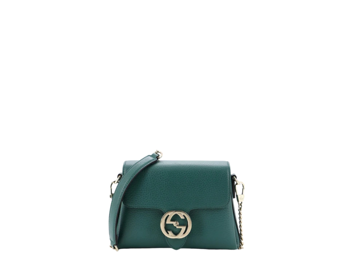 Gucci Interlocking Chain Crossbody Bag In Gold Tone Hardware With Green