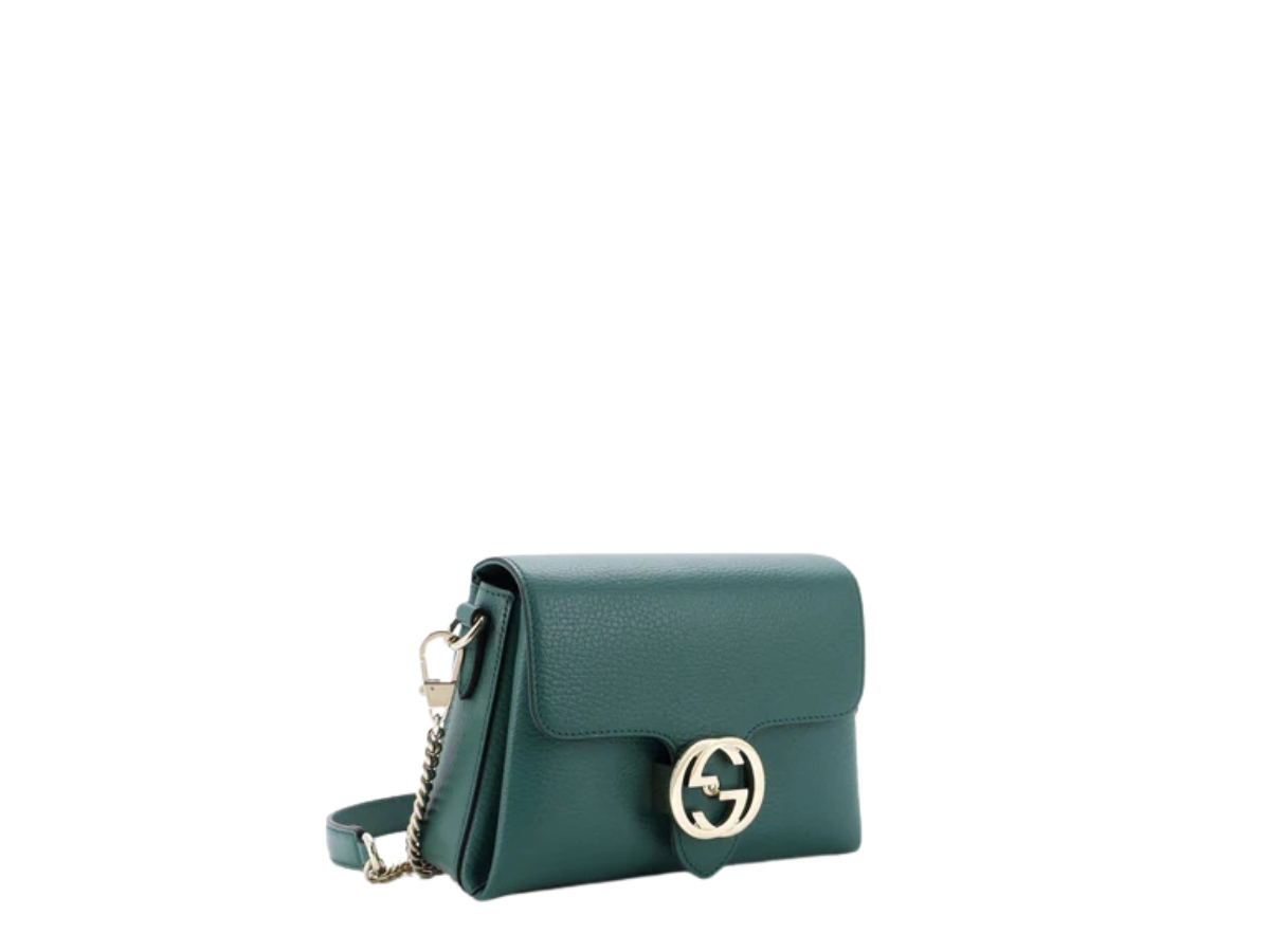 Gucci Interlocking Chain Crossbody Bag In Gold Tone Hardware With Green