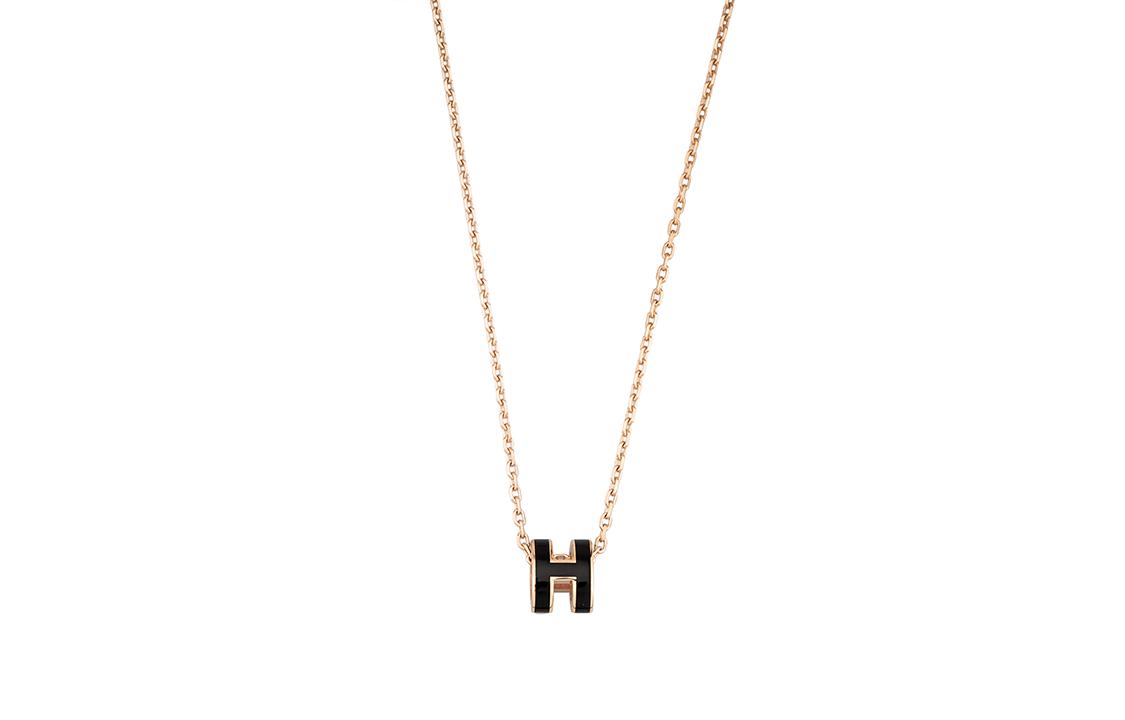 Hermes Mini Pop H Pendant In Lacquered Metal With Rose Gold-Plated ...