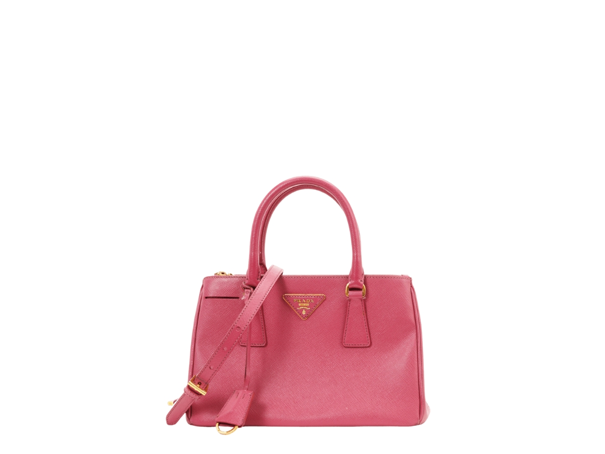 Prada Lux Galleria Double Zip Mini In Pink Saffiano With Gold Hardware