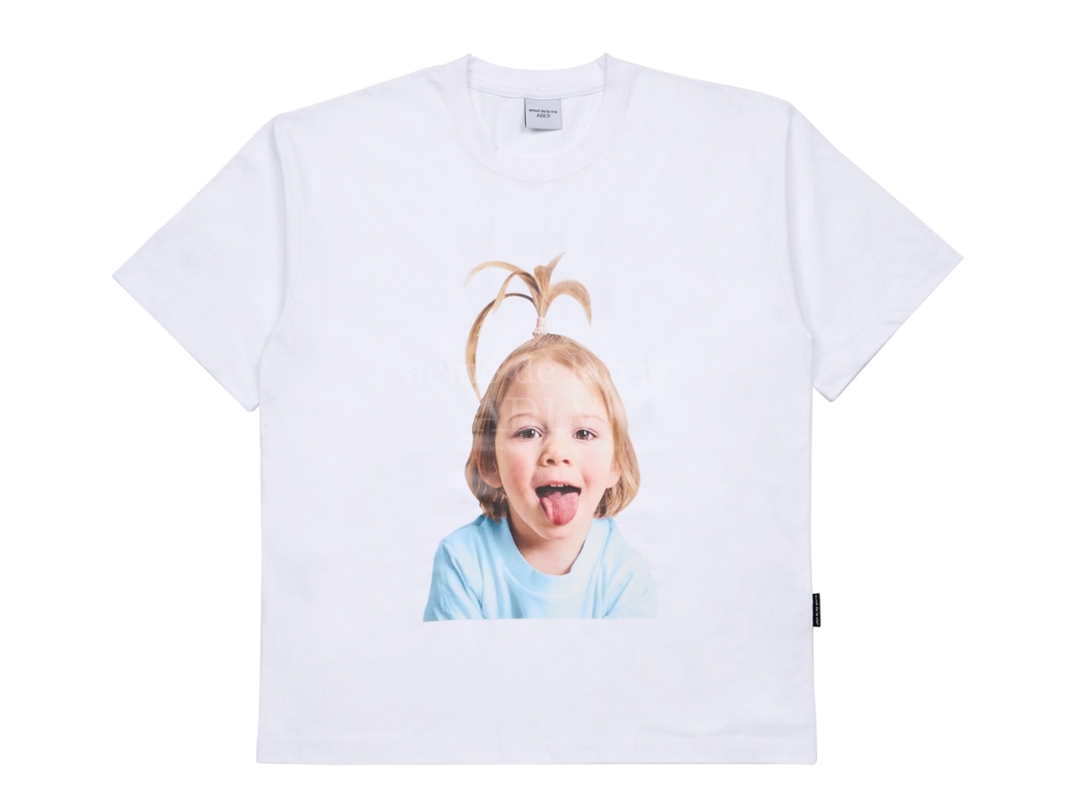 acmé de la vie Baby Face Bear Muffler Boy Short Sleeve T-Shirt White