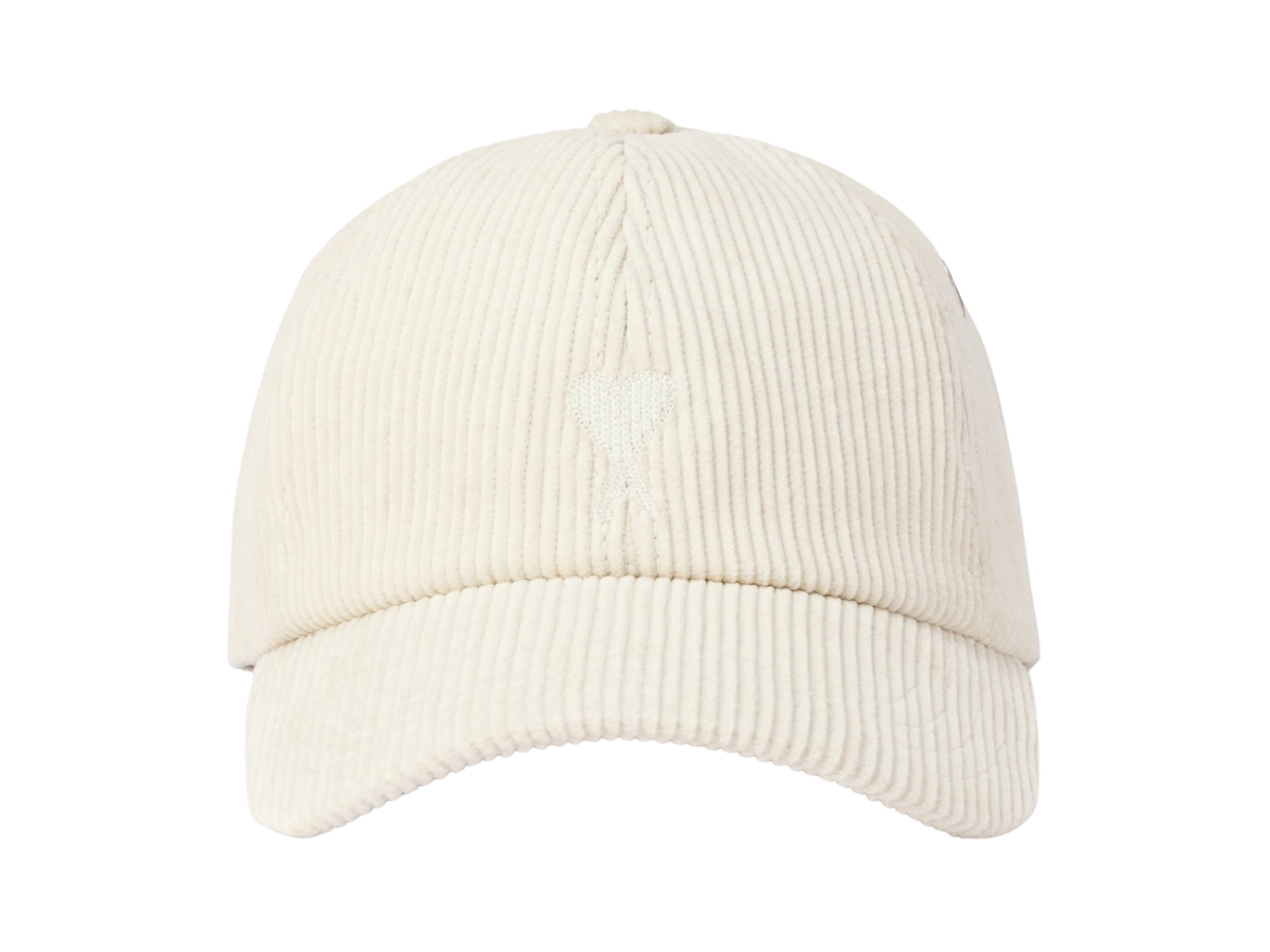Ami De Coeur Embroidery Cap In Cotton Corduroy Velvet Off-White