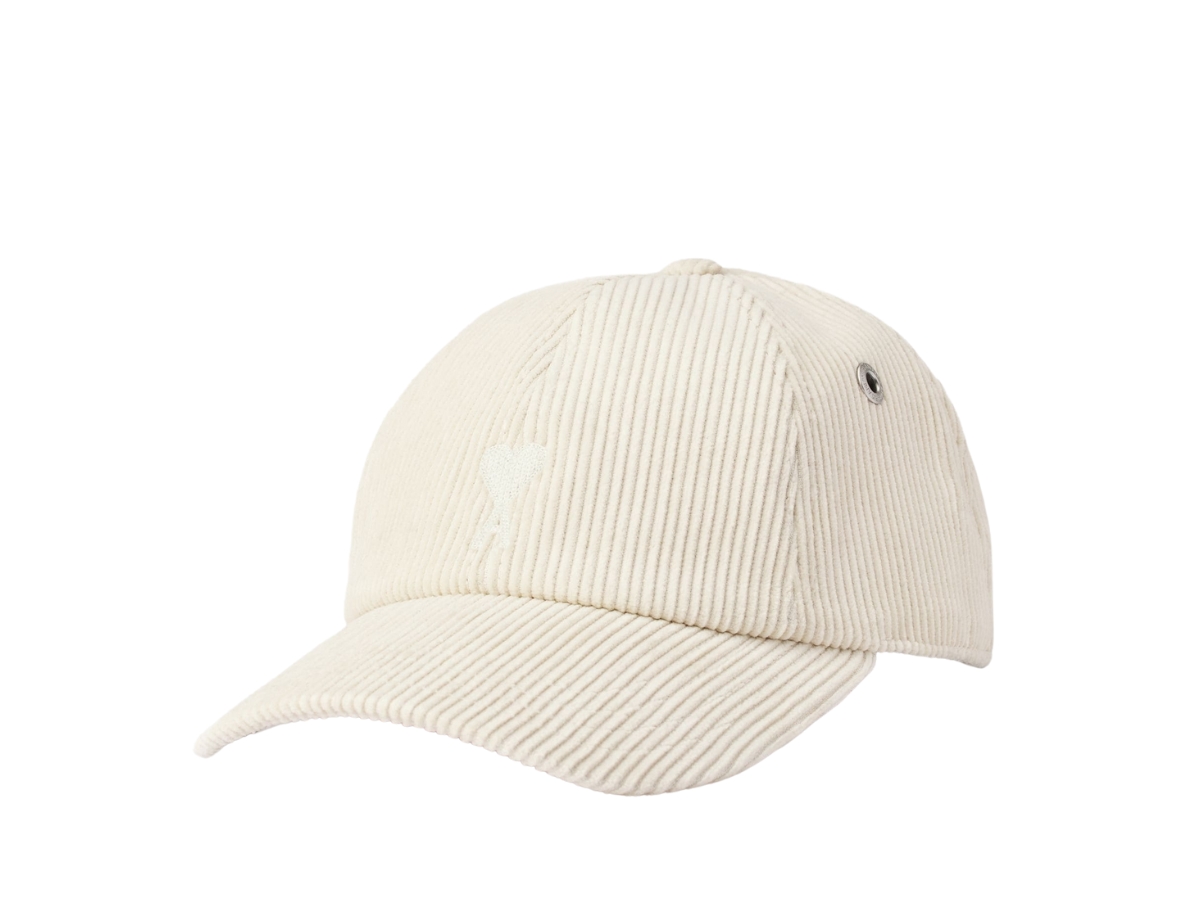 Ami De Coeur Embroidery Cap In Cotton Corduroy Velvet Off-White