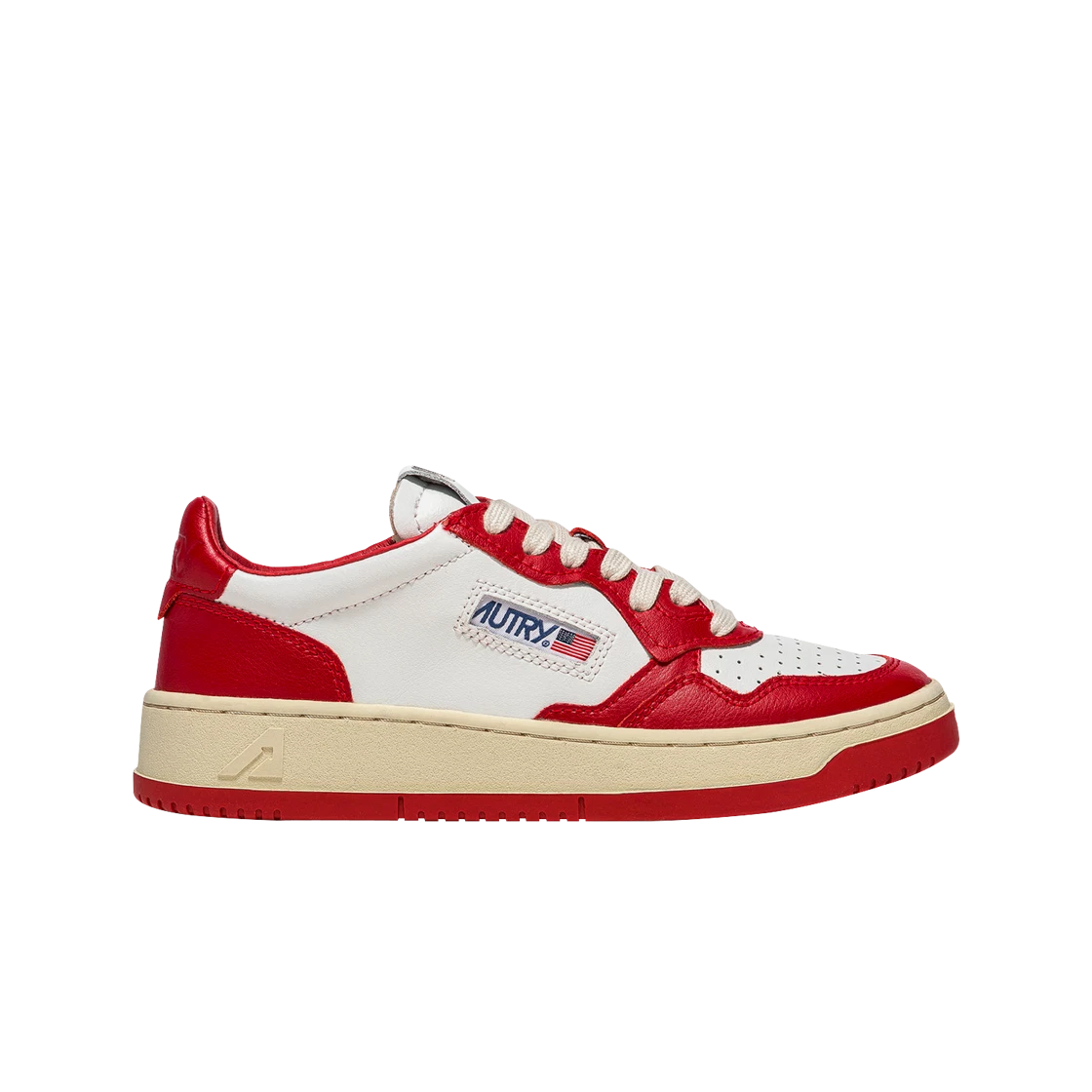 Autry Medalist Low Leather Sneakers Red White