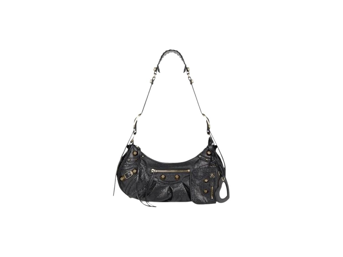 Balenciaga Le Cagole Small Shoulder Bag In Black Arena Lambskin With Aged-Gold Hardware