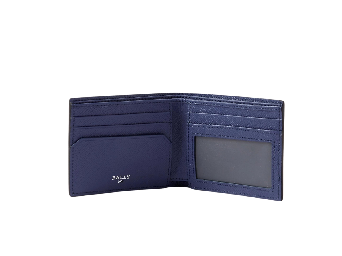 Bally Bevyett Bi-fold Wallet In Embossed Calf Leather Black Blue