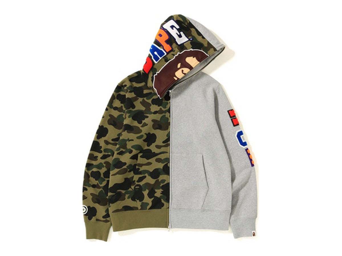 Bape 1st Camo 2nd Ape Half Shark Full Zip Hoodie Grey Green