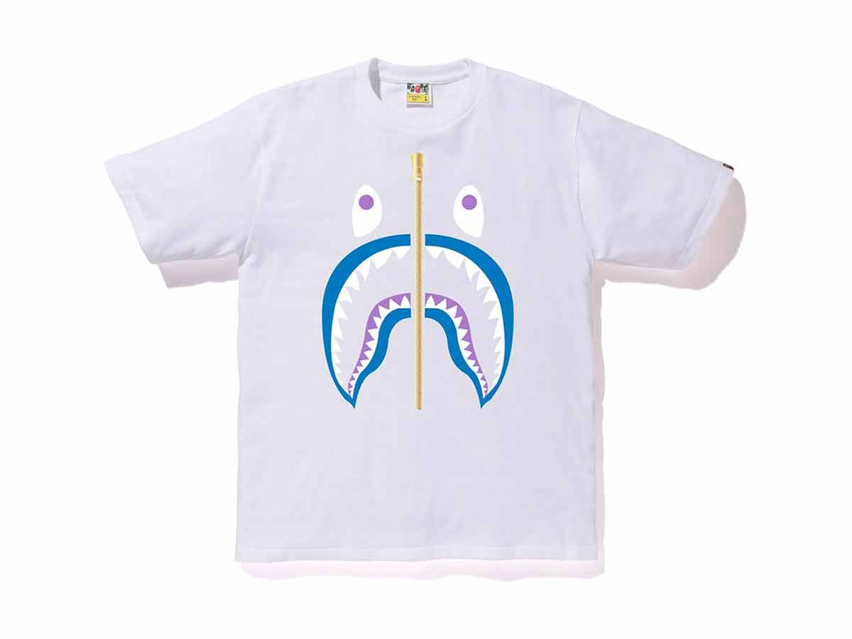 BAPE Colors Gold Zip Shark Tee (SS19) White | ของแท้