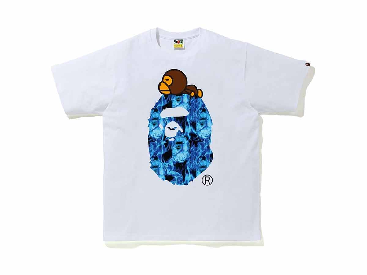 BAPE Flame Milo On Big Ape T-Shirt White/Blue | ของแท้