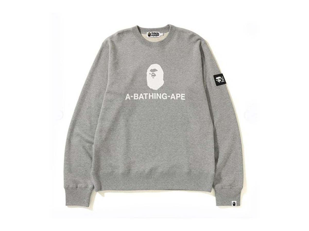 ช้อป Bape Mad Face Logo Wide Crewneck Greyของแท้ที่ SASOM