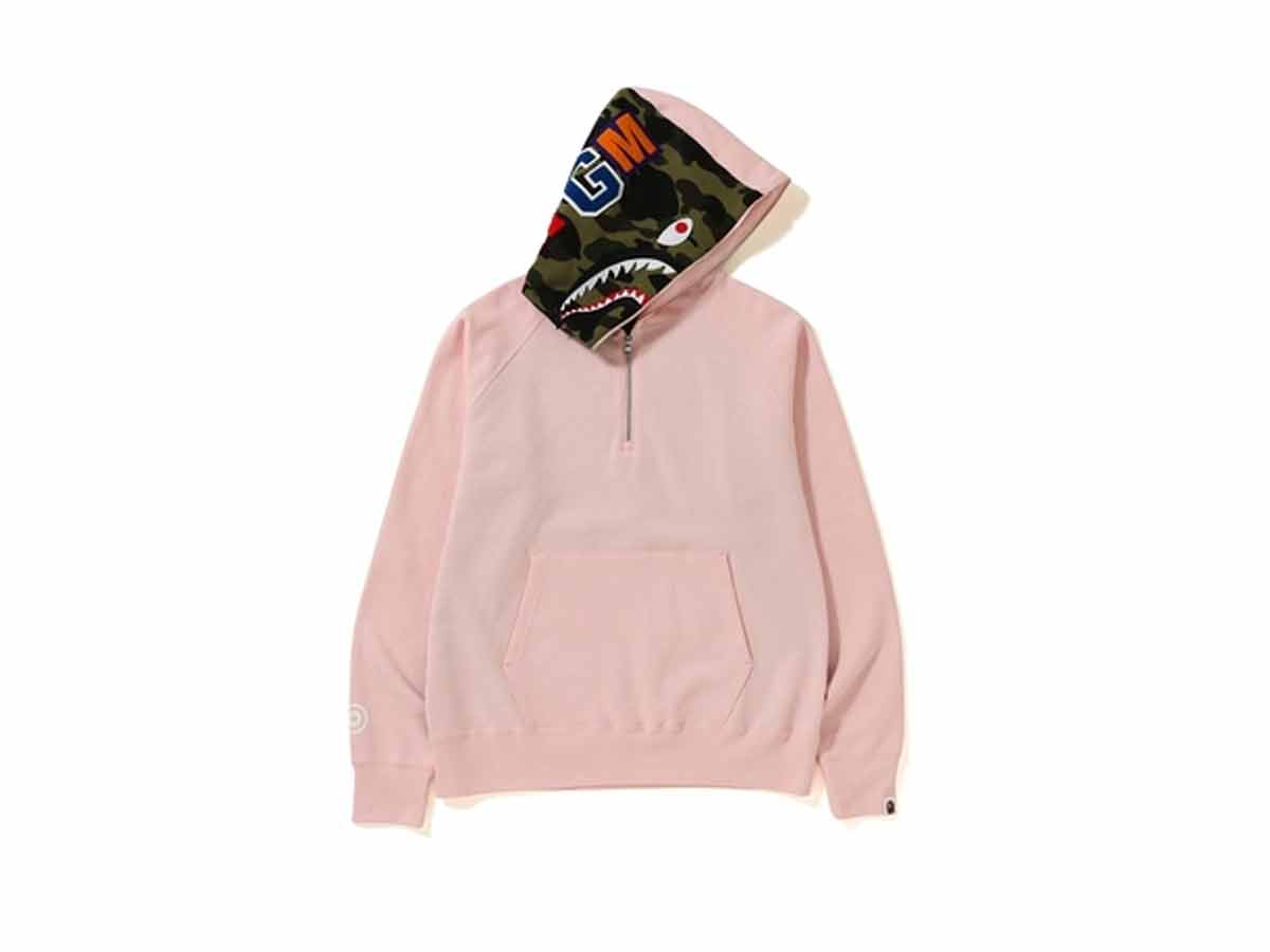 Buy BAPE Shark Wide Half Zip Pullover Hoodie Pink | SASOM