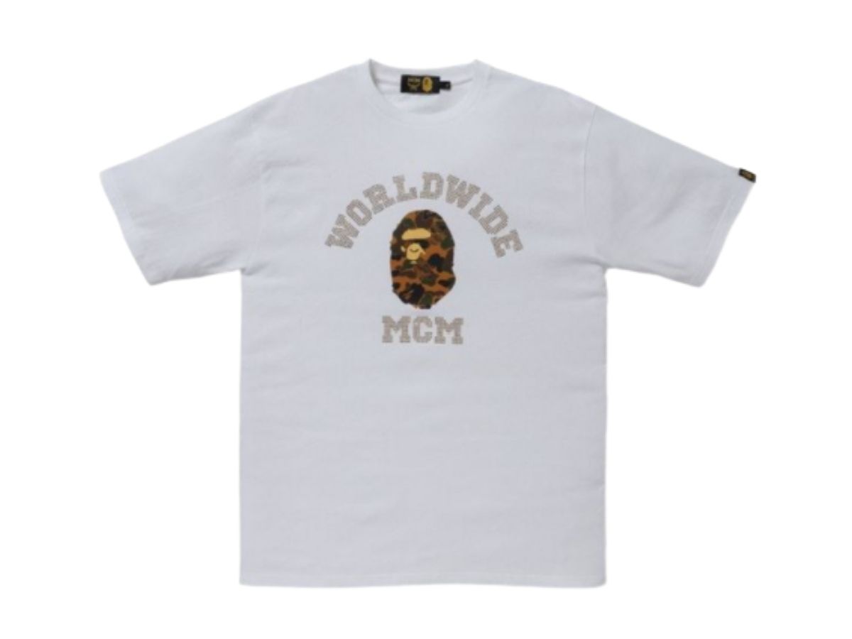 SASOM | เสื้อผ้า BAPE x MCM Rhinestone College Tee White เช็คราคาล่าสุด