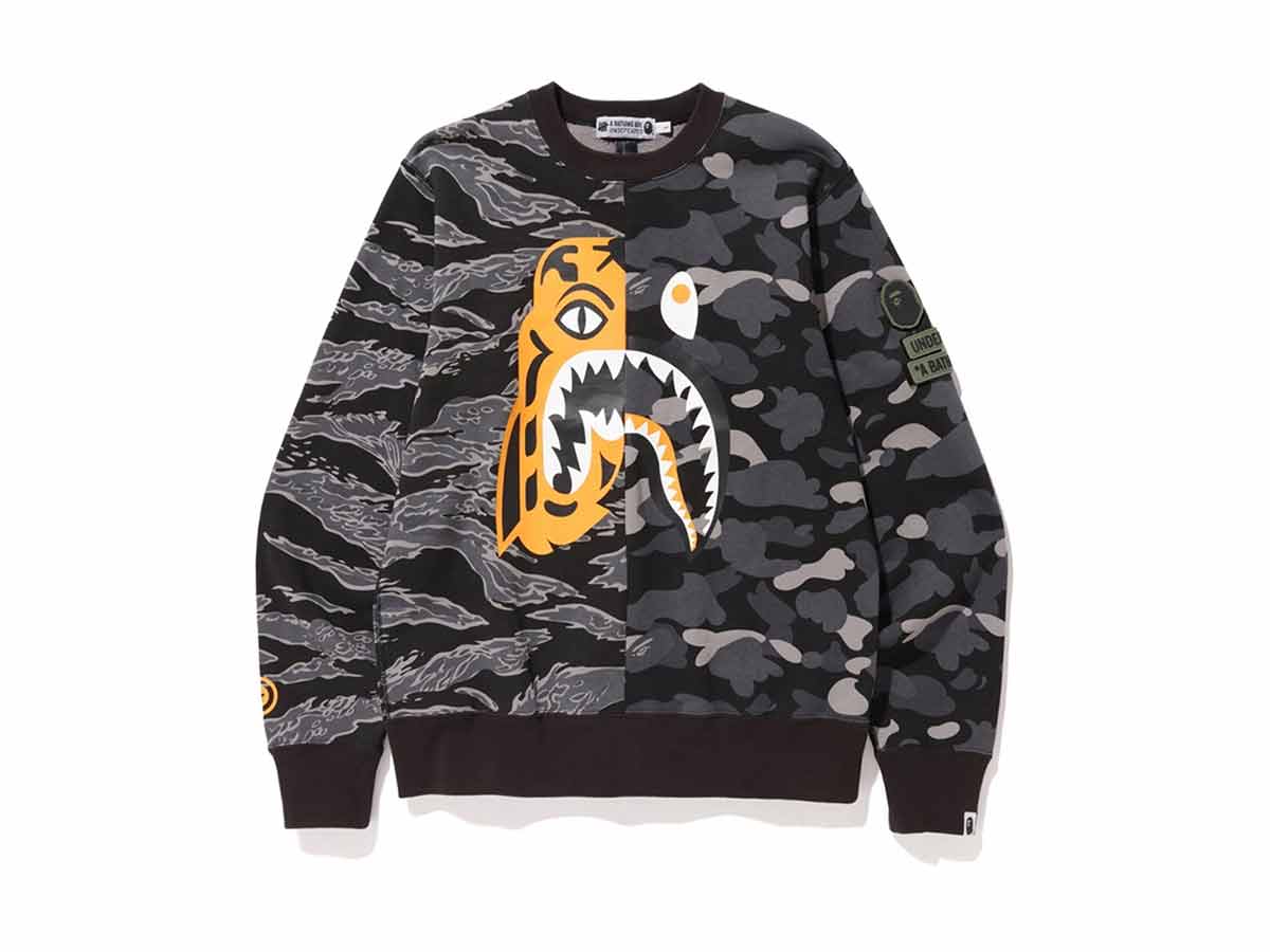 BAPE x Undefeated Tiger Shark Half Crewneck Black | ของแท้