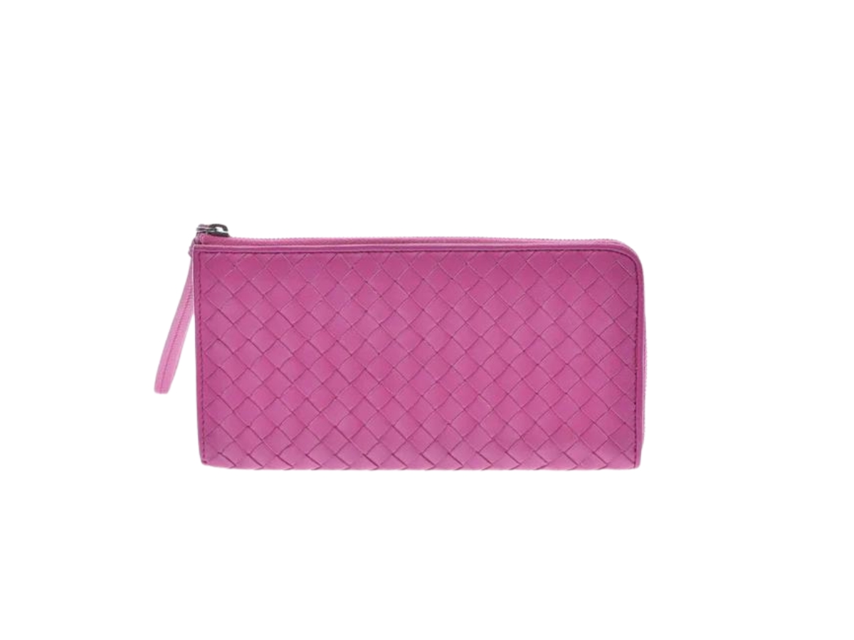 Bottega Veneta L-Shaped Long Wallet In Intrecciato Pink Leather