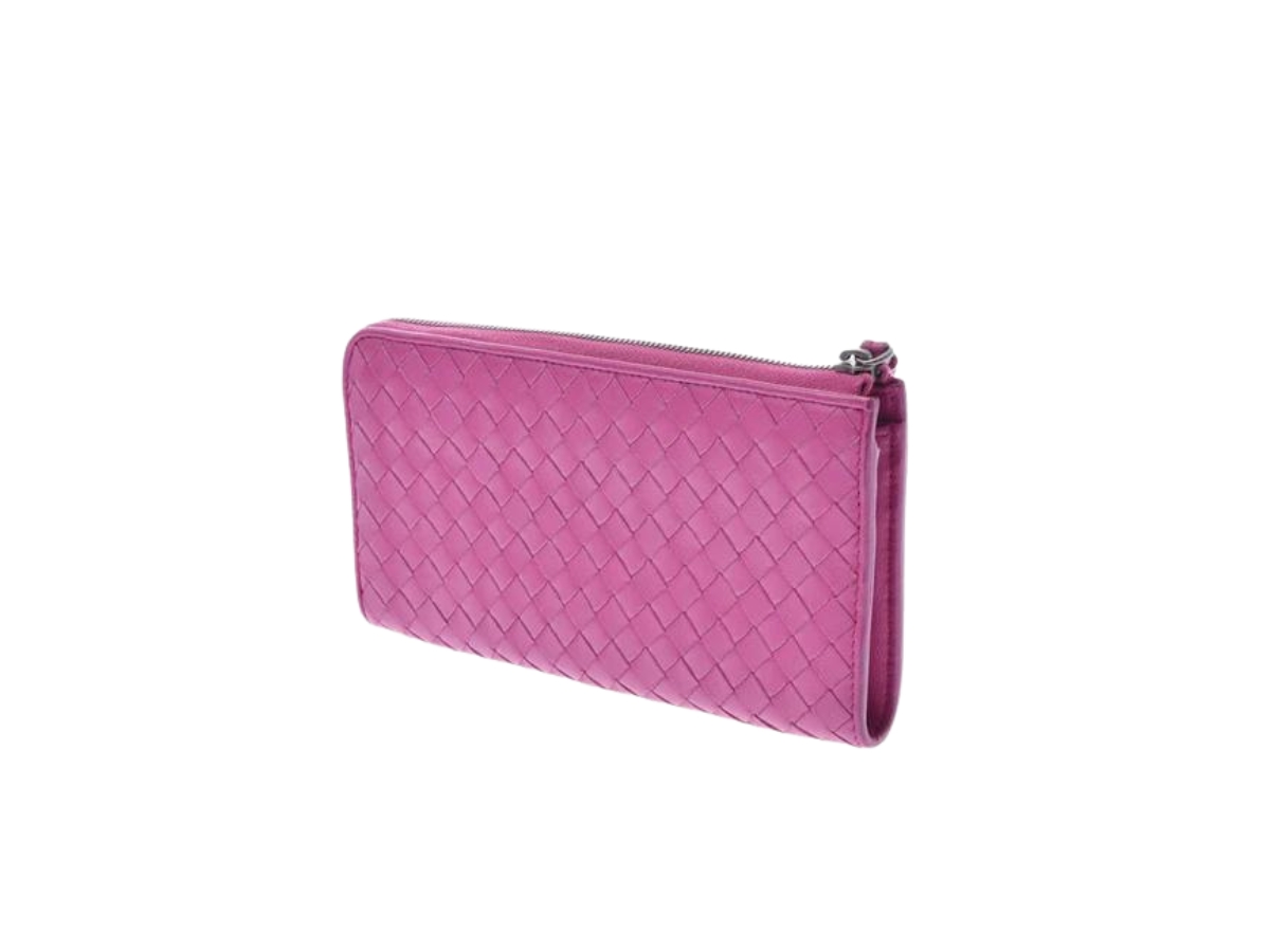 Bottega Veneta L-Shaped Long Wallet In Intrecciato Pink Leather