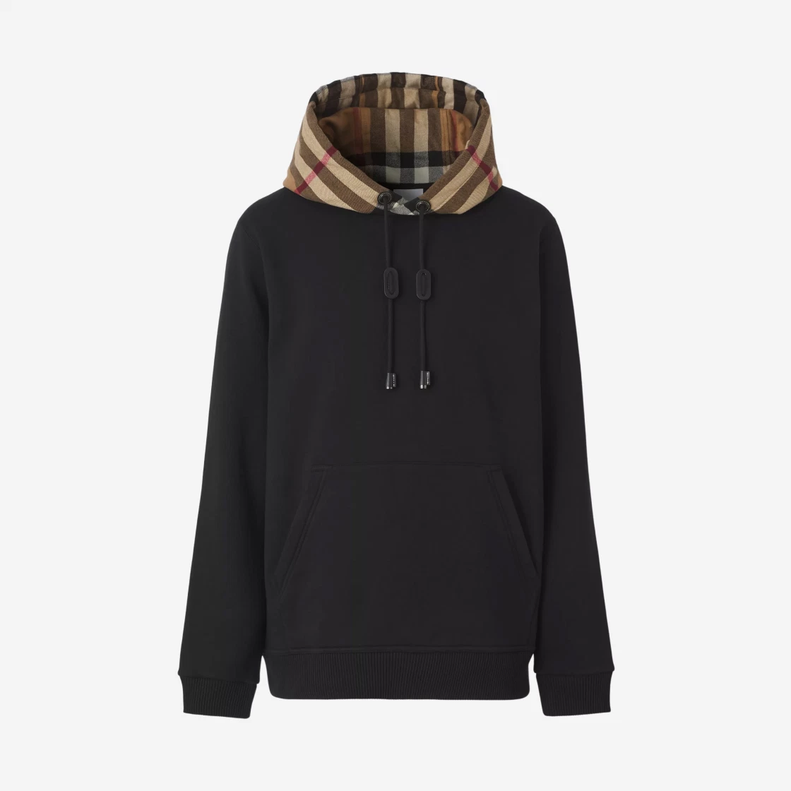 Buy Burberry Check Hood Cotton Blend Hoodie Black | SASOM