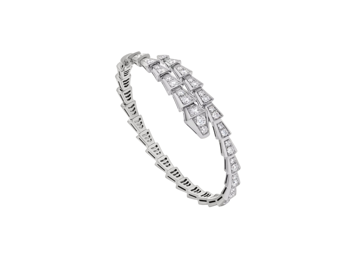 Bvlgari Serpenti Viper Bracelet In One-Coil 18 Kt White Gold With Pavé ...