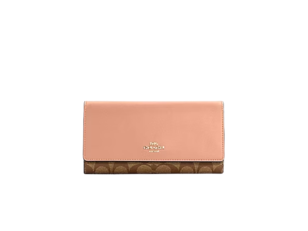 Coach Slim Trifold Wallet In Signature Canvas Faded Blush