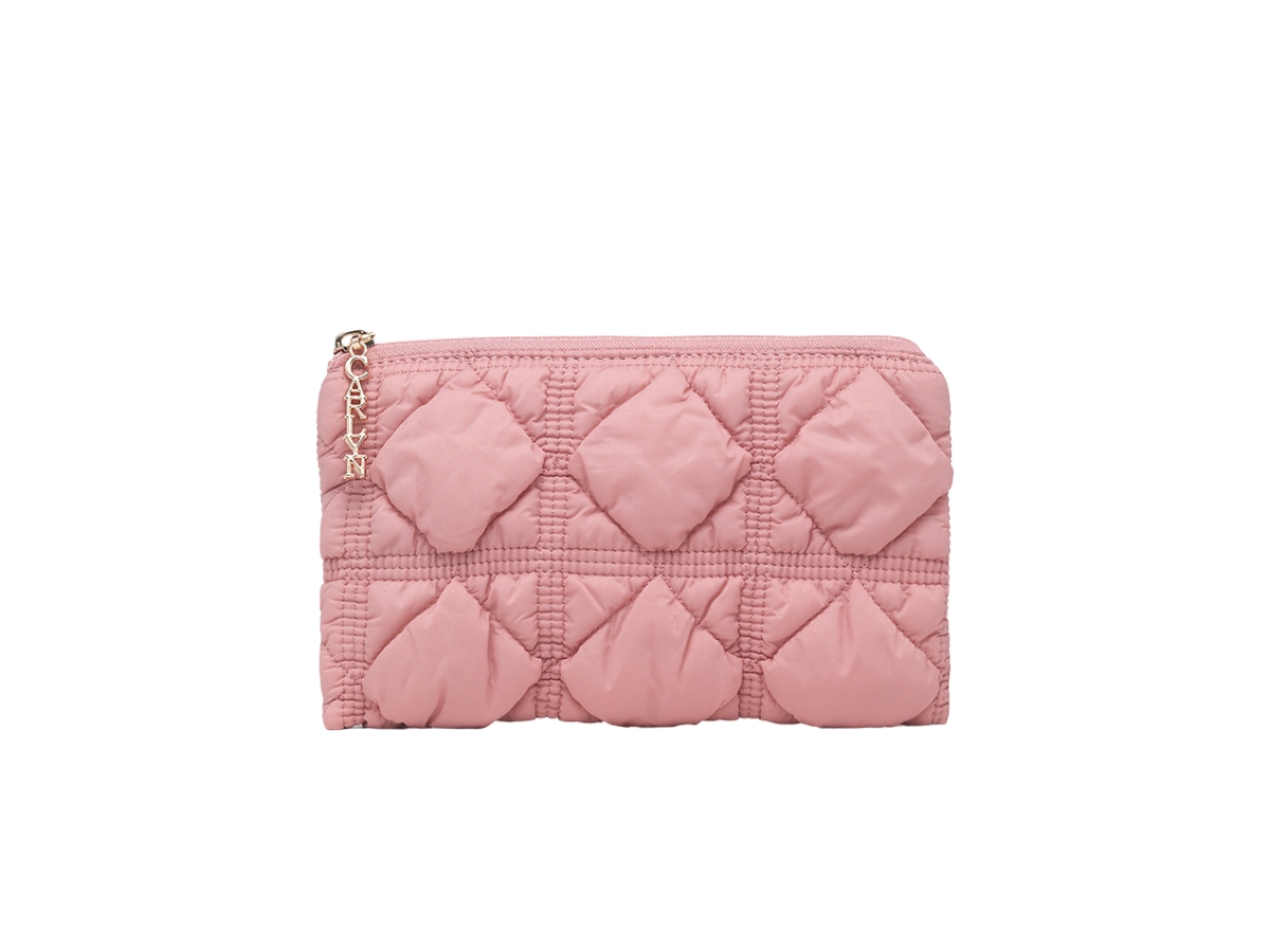 Carlyn Soft Pouch In Nylon With Gold Hardware Cream Pink