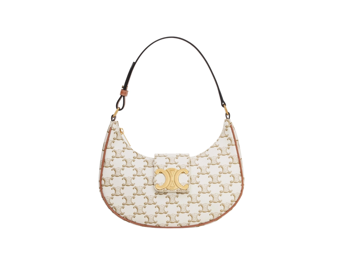 Celine Ava Triomphe Soft Bag In Triomphe Canvas And Calfskin With Gold Finishing White