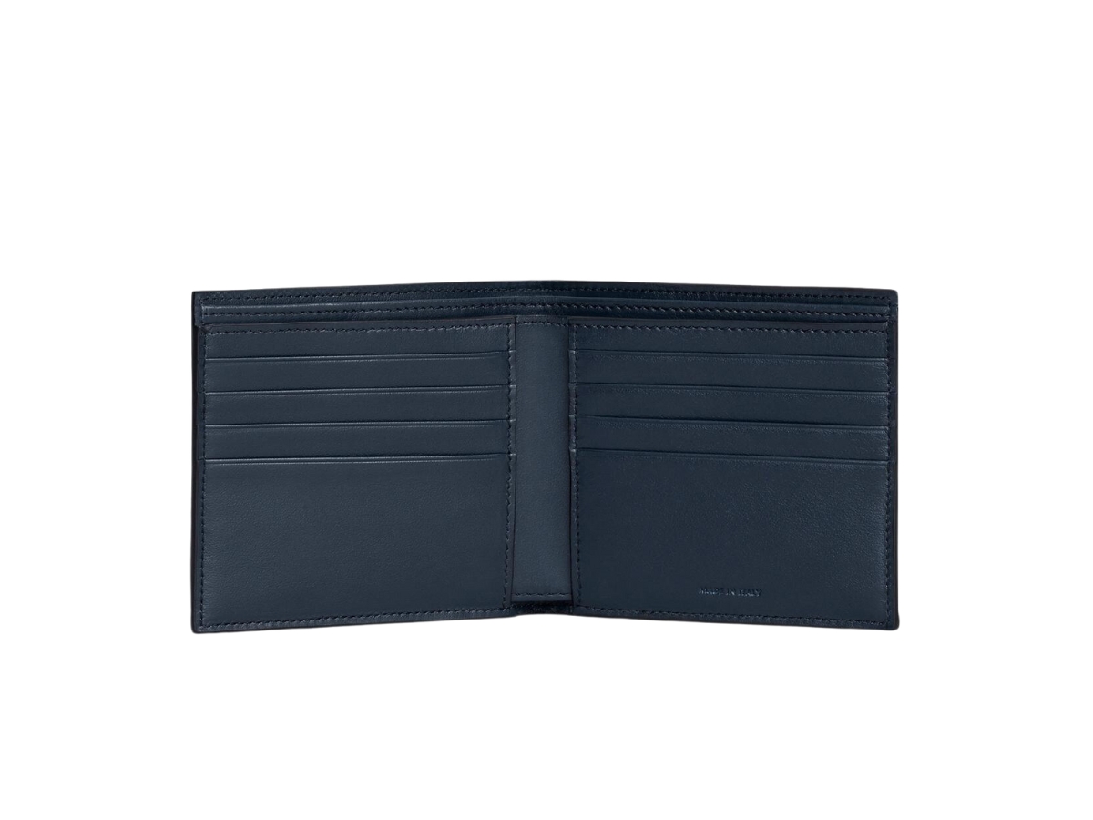 Celine Bi-Fold Wallet In Grained Calfskin With Silver Finishing Navy Blue