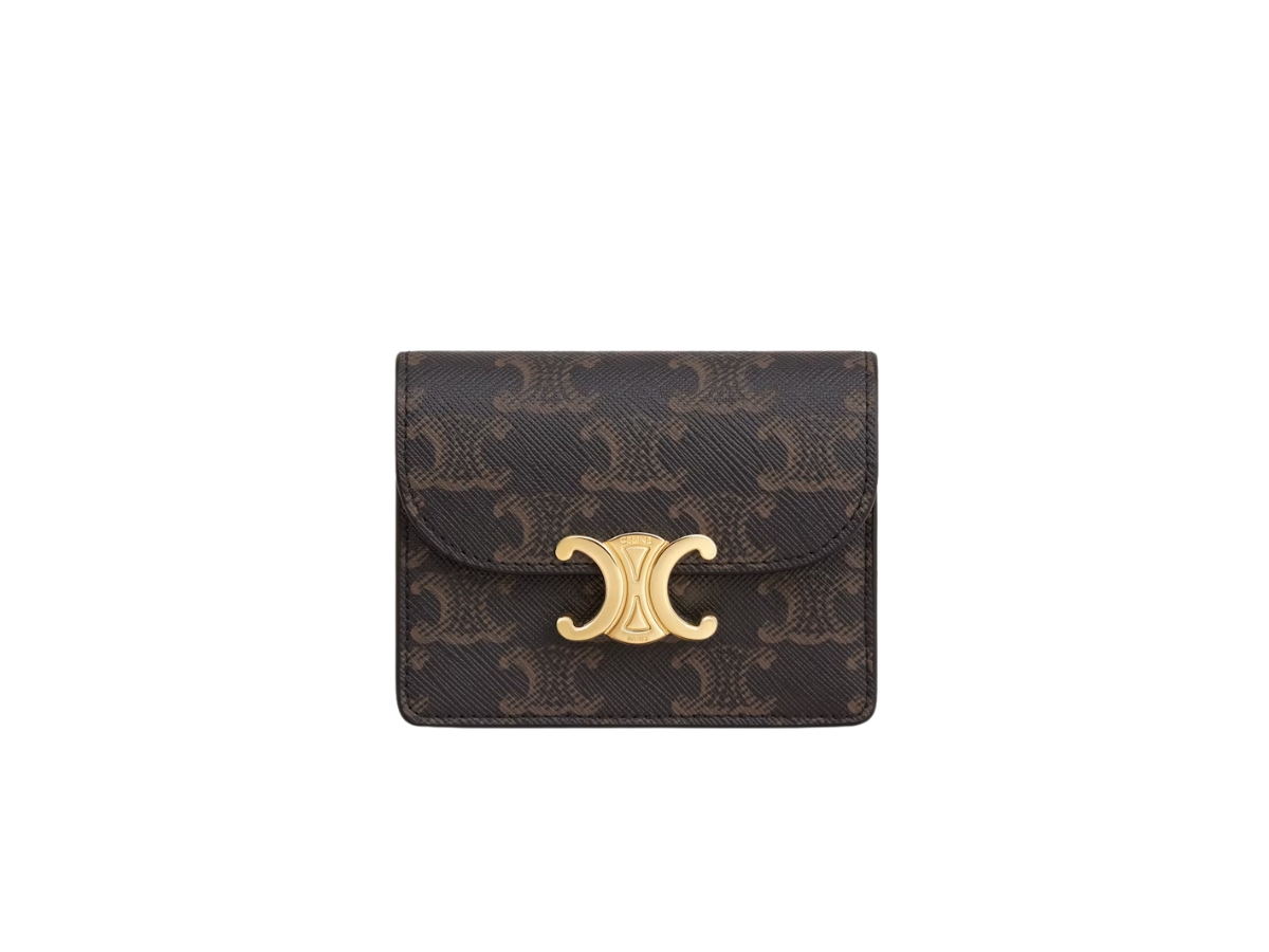 Celine Business Card Holder Triomphe In Triomphe Canvas Tan