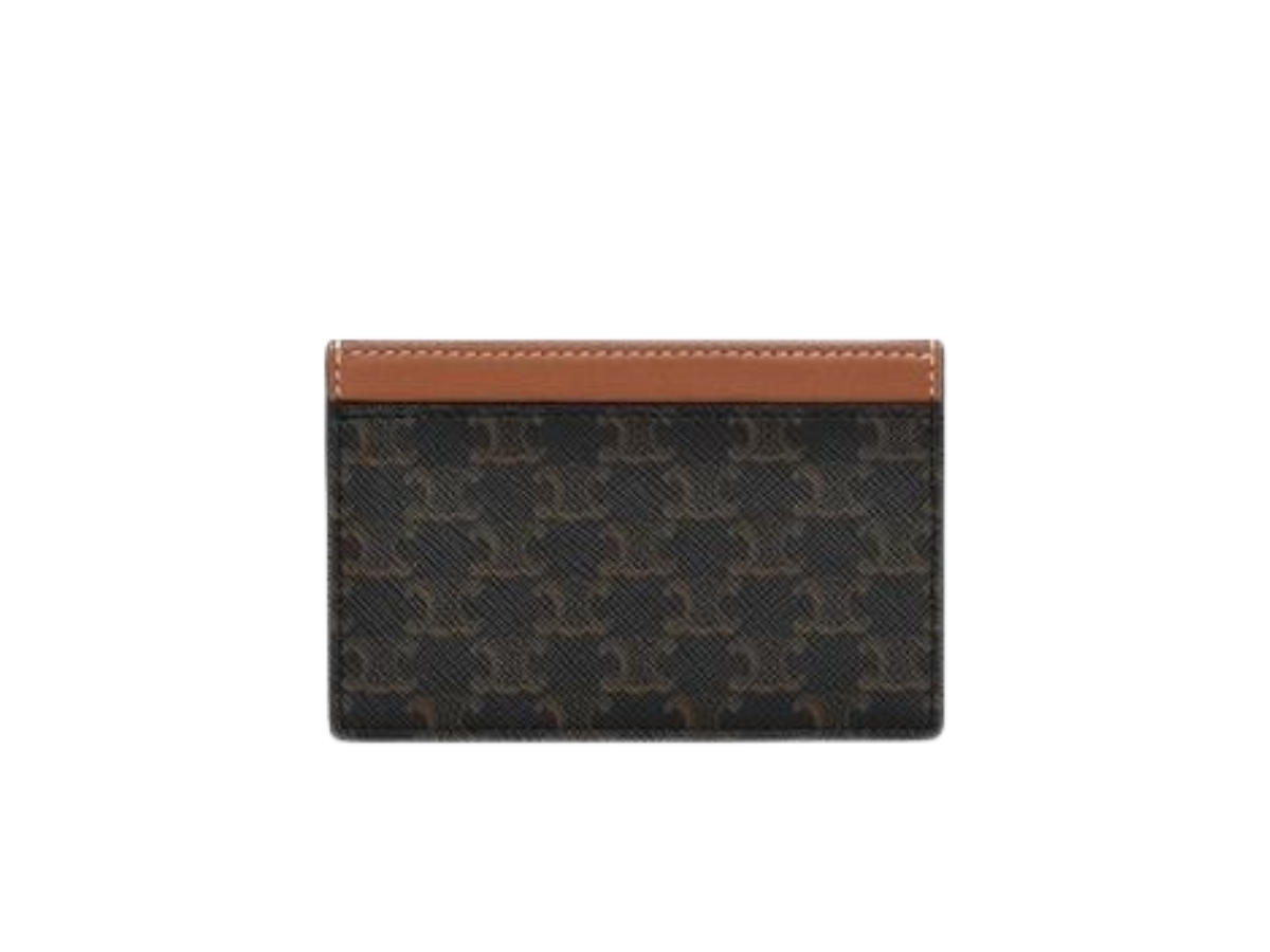 Celine Card Holder In Triomphe Canvas With Gold Finishing Hardware Tan