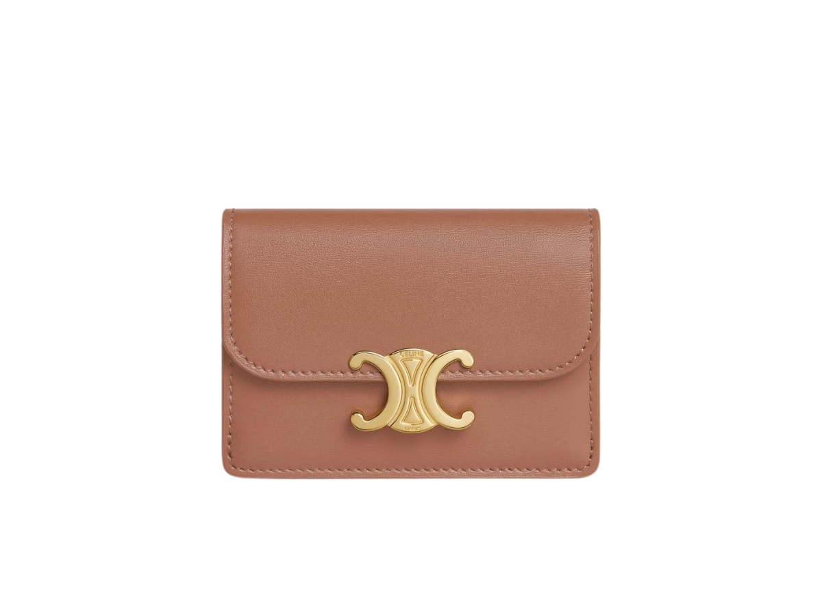 Celine Card Holder With Flap Triomphe In Shiny Calfskin With Gold Finishing Bronze