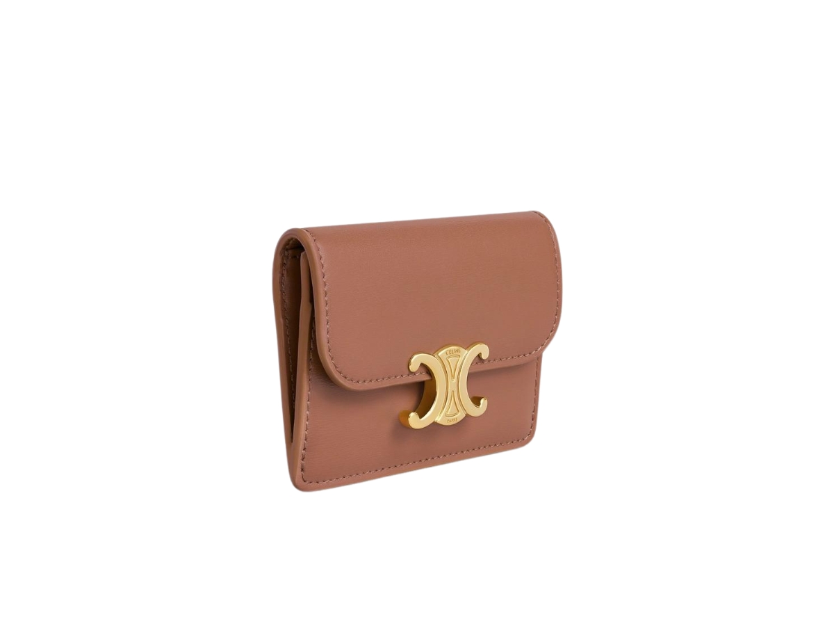 Celine Card Holder With Flap Triomphe In Shiny Calfskin With Gold Finishing Bronze