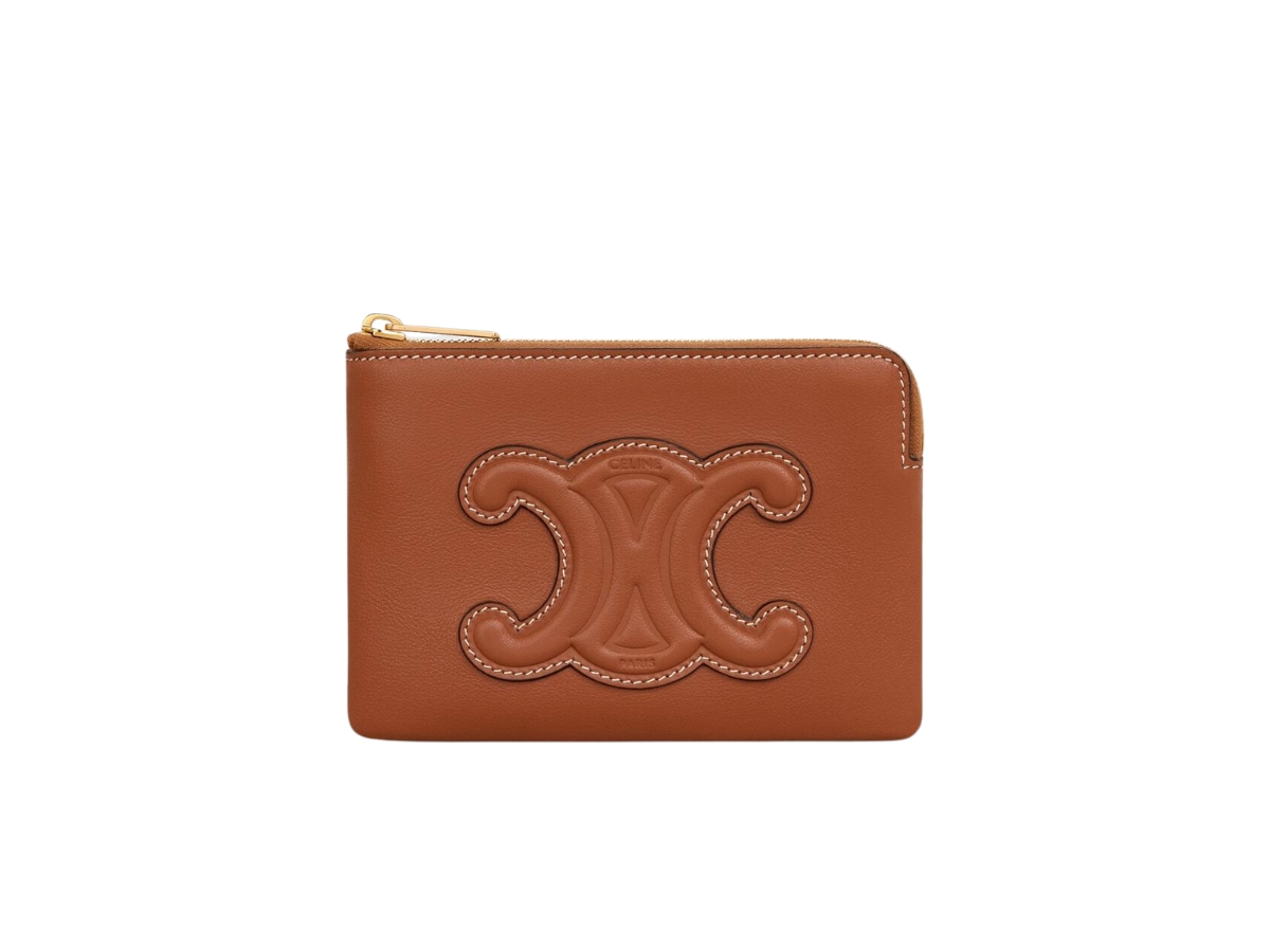 Celine Coin And Card Pouch Cuir Triomphe In Smooth Calfskin With Gold Finishing Tan
