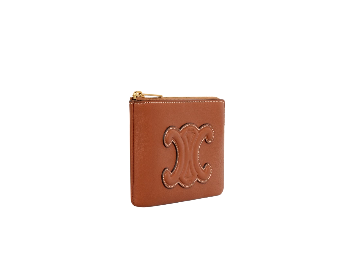 Celine Coin And Card Pouch Cuir Triomphe In Smooth Calfskin With Gold Finishing Tan