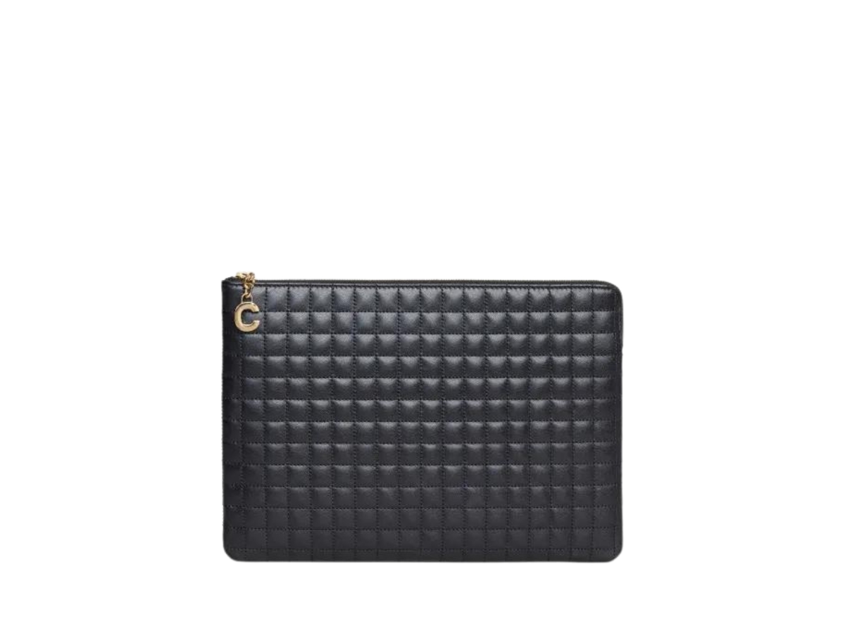 Celine Coin And Card Pouch In Quilt Calf Leather With Gold Finishing Black