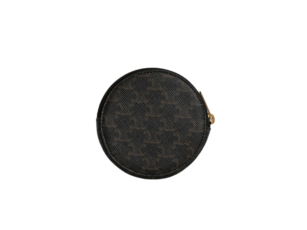 Celine Coin Purse In Triomphe Canvas With Gold Finish Black