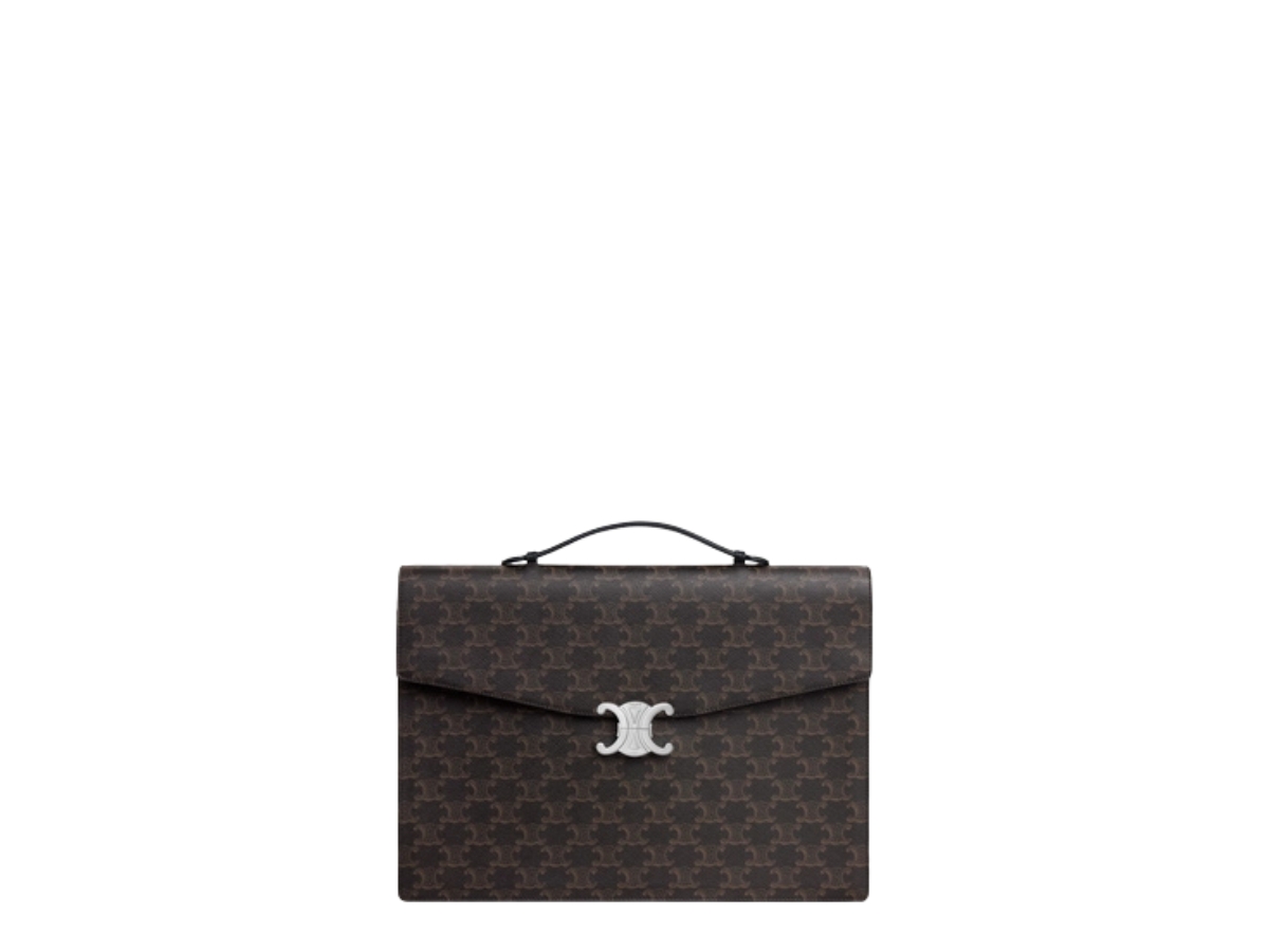 Celine Document Holder In Triomphe Canvas And Calfskin Leather With Silver Finishing Hardware Black