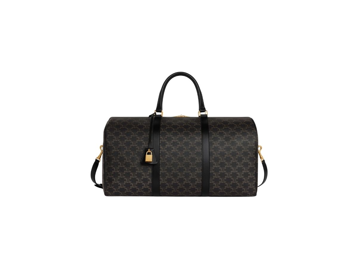 Celine Large Travel Bag In Triomphe Canvas And Calfskin Black
