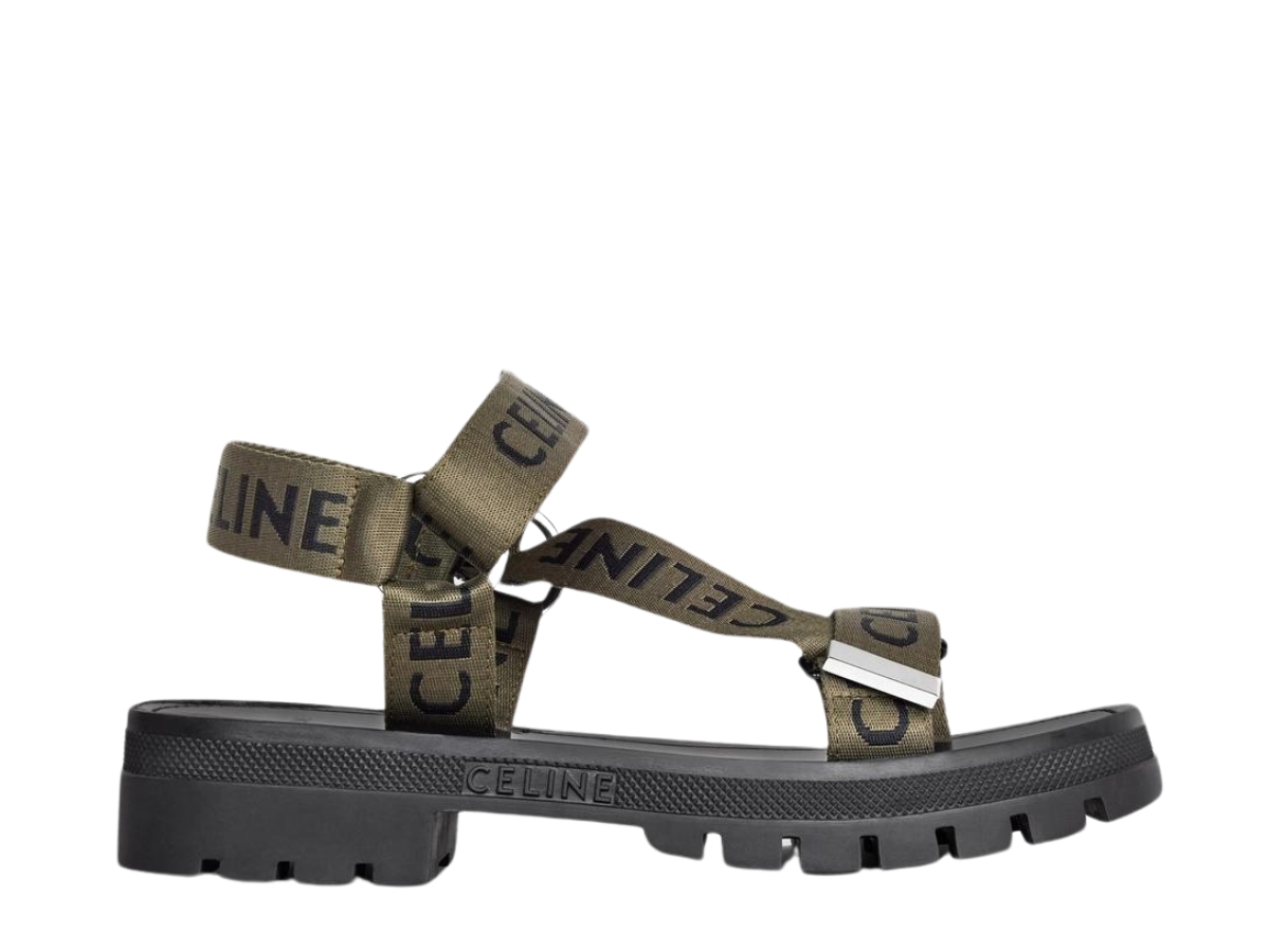 Celine Leo Strappy Sandal In Celine Jacquard Khaki-Black (W)