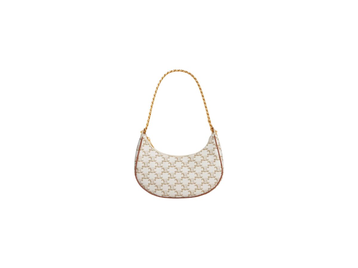 Celine Medium Ava Chain In Triomphe Canvas And Calfskin White