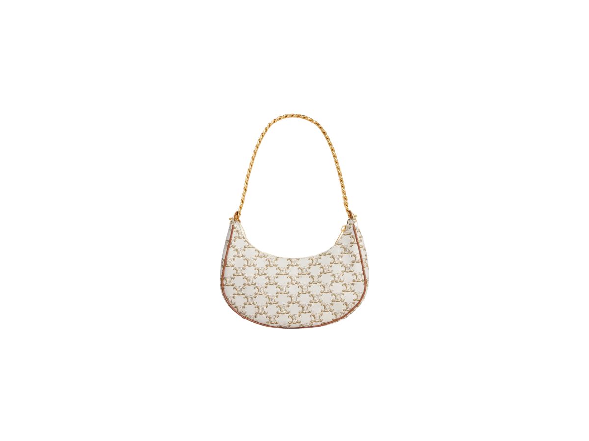 Celine Medium Ava Chain In Triomphe Canvas And Calfskin White