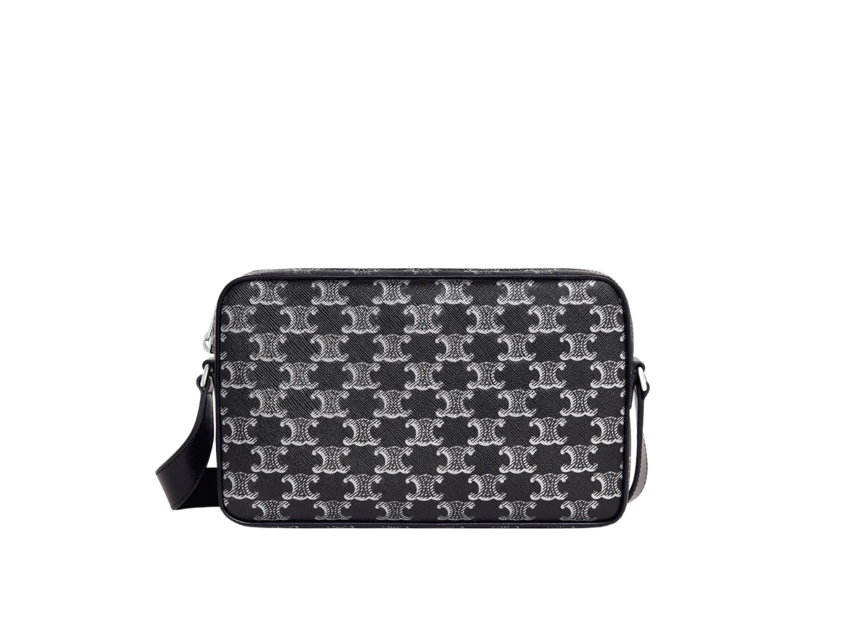 Celine Medium Messenger Bag In Triomphe Canvas And Calfskin Silver/Black