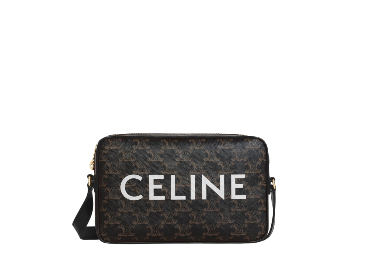 Celine Medium Messenger Bag In Triomphe Canvas With Celine Print-Gold ...