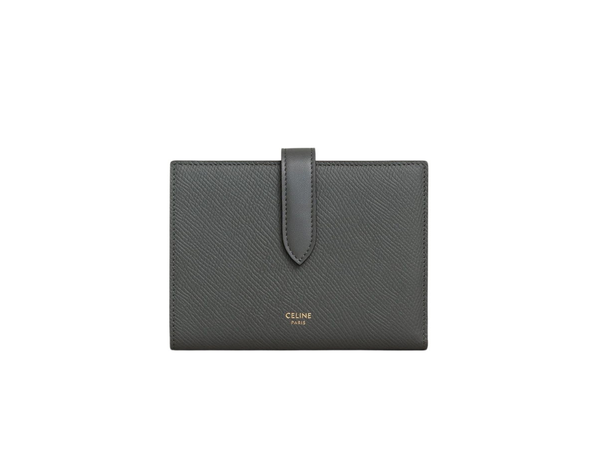 Celine Medium Strap Wallet In Grained Calfskin With Gold Finishing ...