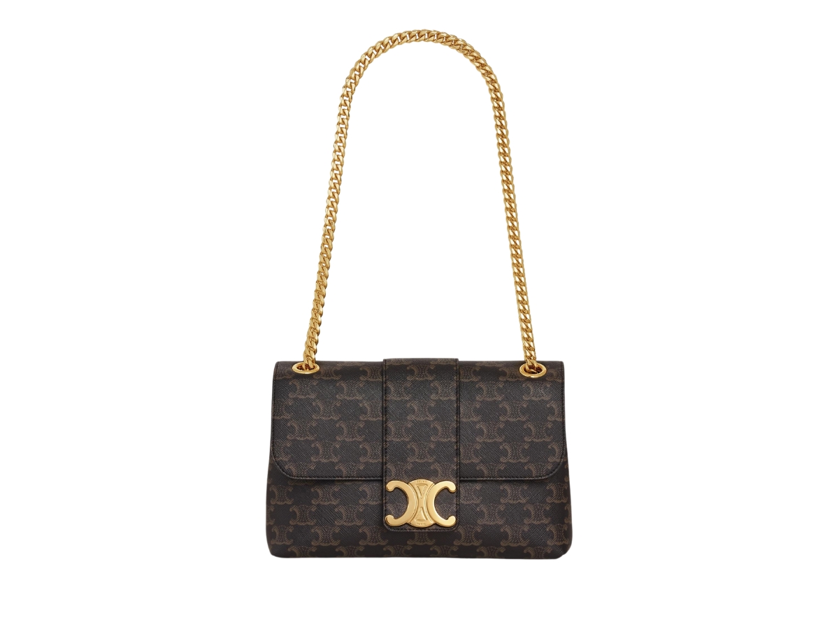Celine Medium Victoire Bag In Triomphe Canvas With Gold Finishing Tan