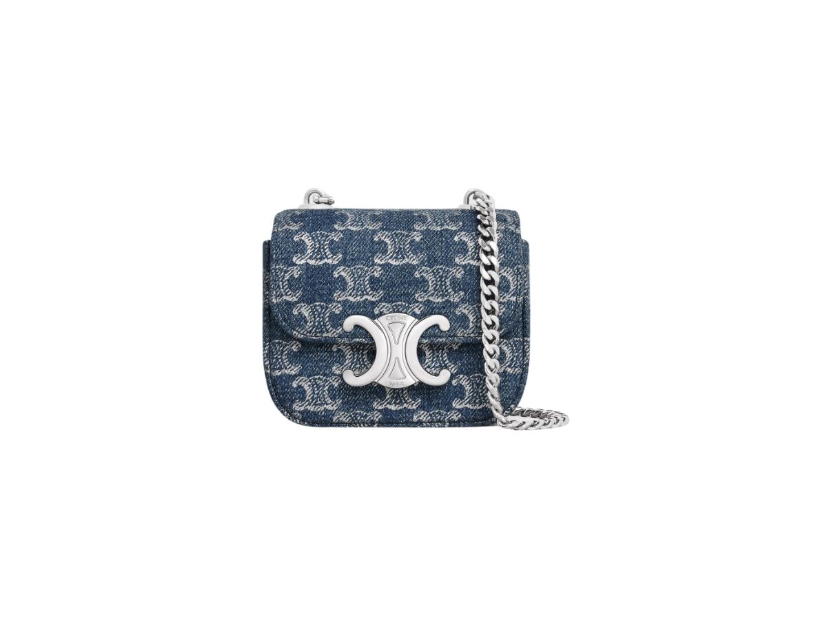 Celine Mini Chain Claude In Denim With Triomphe All-Over Denim-Silver