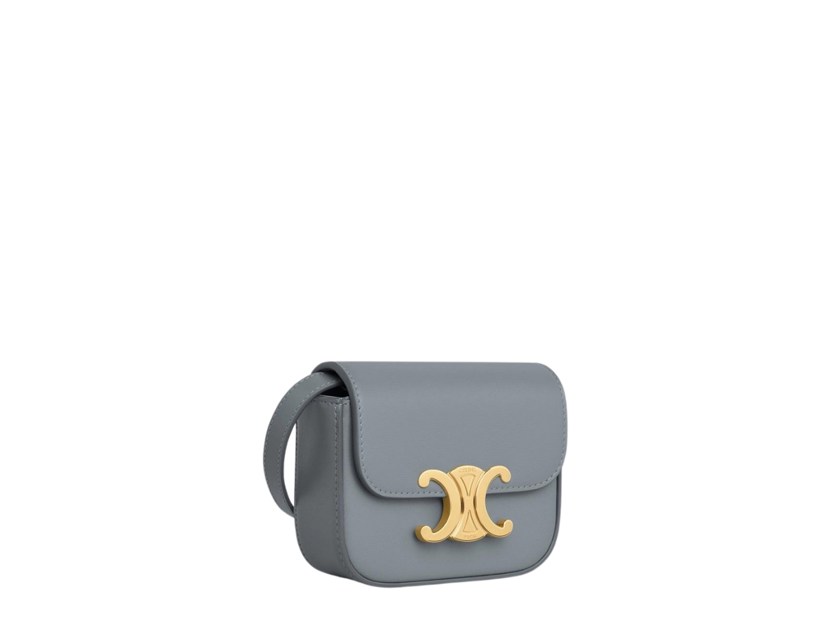 Celine Mini Claude In Shiny Calfskin With Gold Finish Hardware Blue Grey