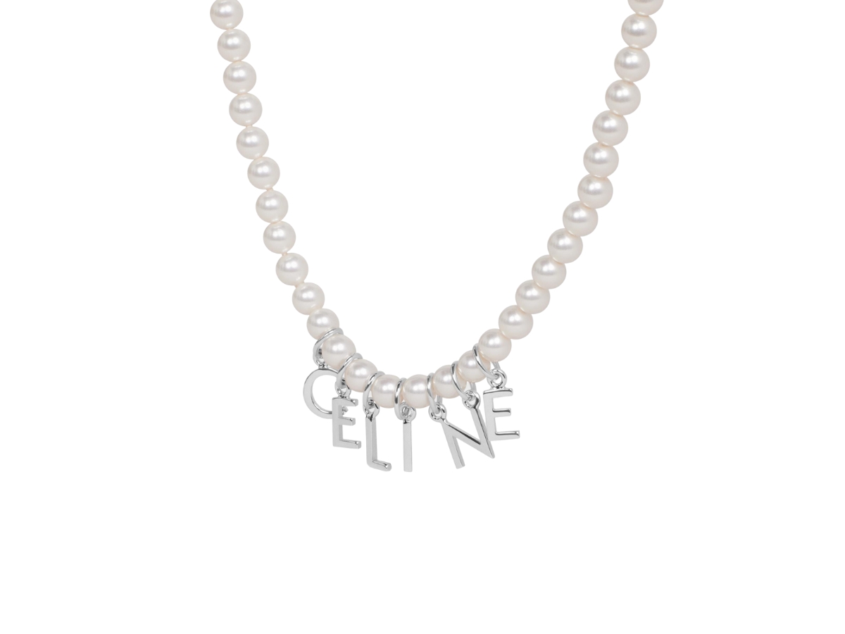 Celine Monochroms Necklace In Glass Pearls And Brass With Rhodium ...