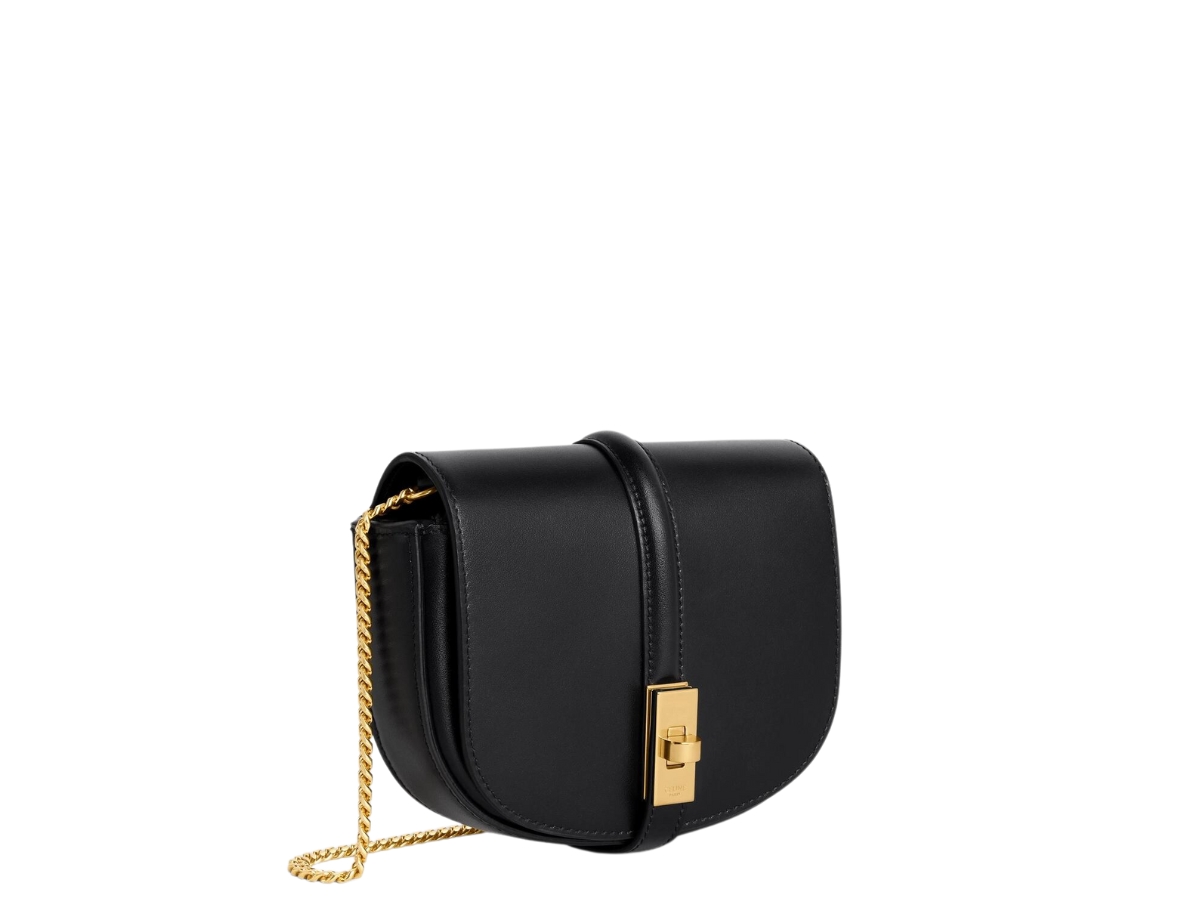 Celine Small 16 Wallet On Chain In Shiny Calfskin With Gold Finishing Black